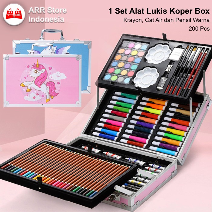 Jual Crayon Set Alat Lukis Mewarnai Anak Set Koper 200 Pcs Pensil Warna ...