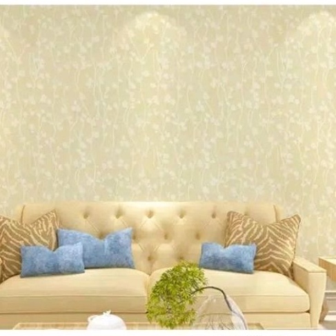 Jual Wallpaper Sticker Dinding Motif Polos Salur Daun Krem/Cream Mewah Elegan Premium Dekorasi ...