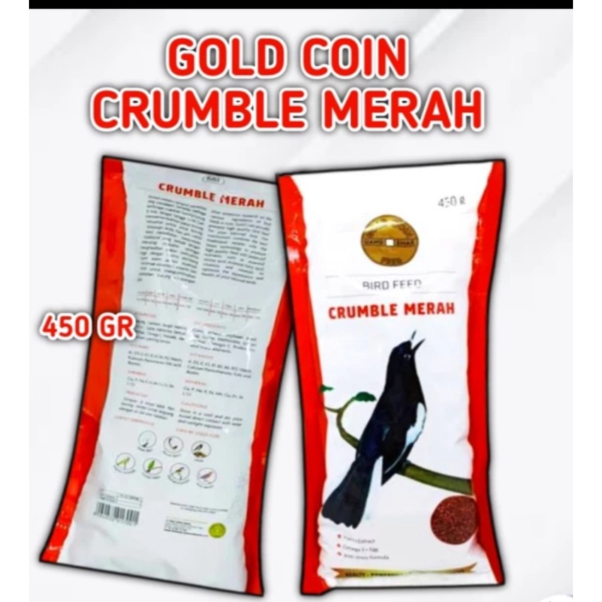 Jual Pakan burung gold coin crumbel merah voer kasar 450g | Shopee ...