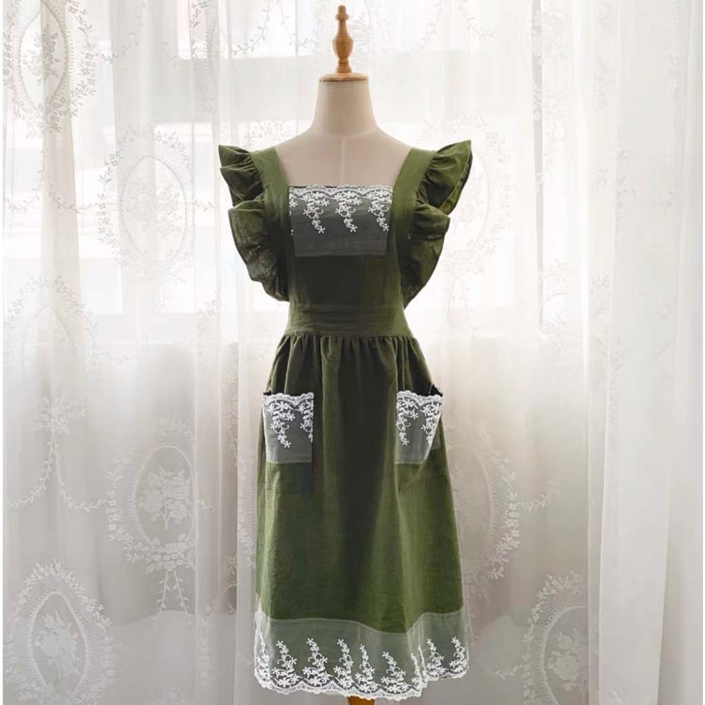 Jual Moss Green Lace Apron | Shopee Indonesia