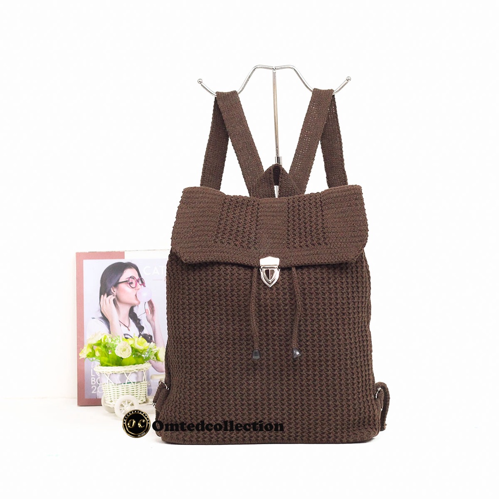 Jual Tas rajut wanita ransel korean style aesthetic motif polos 02 ...