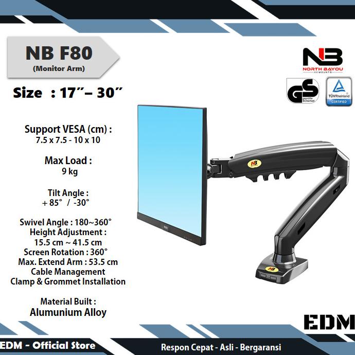 Jual NEW Bracket Monitor 17 - 30 inch, NB F80 Gas Strut Arm Monitor ...