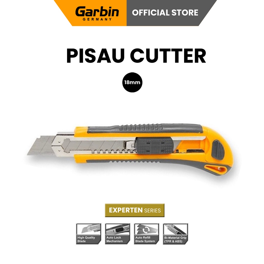 Jual Cutter Pisau Baja Sistem Kunci Otomatis Pegangan Karet 18mm Garbin ...