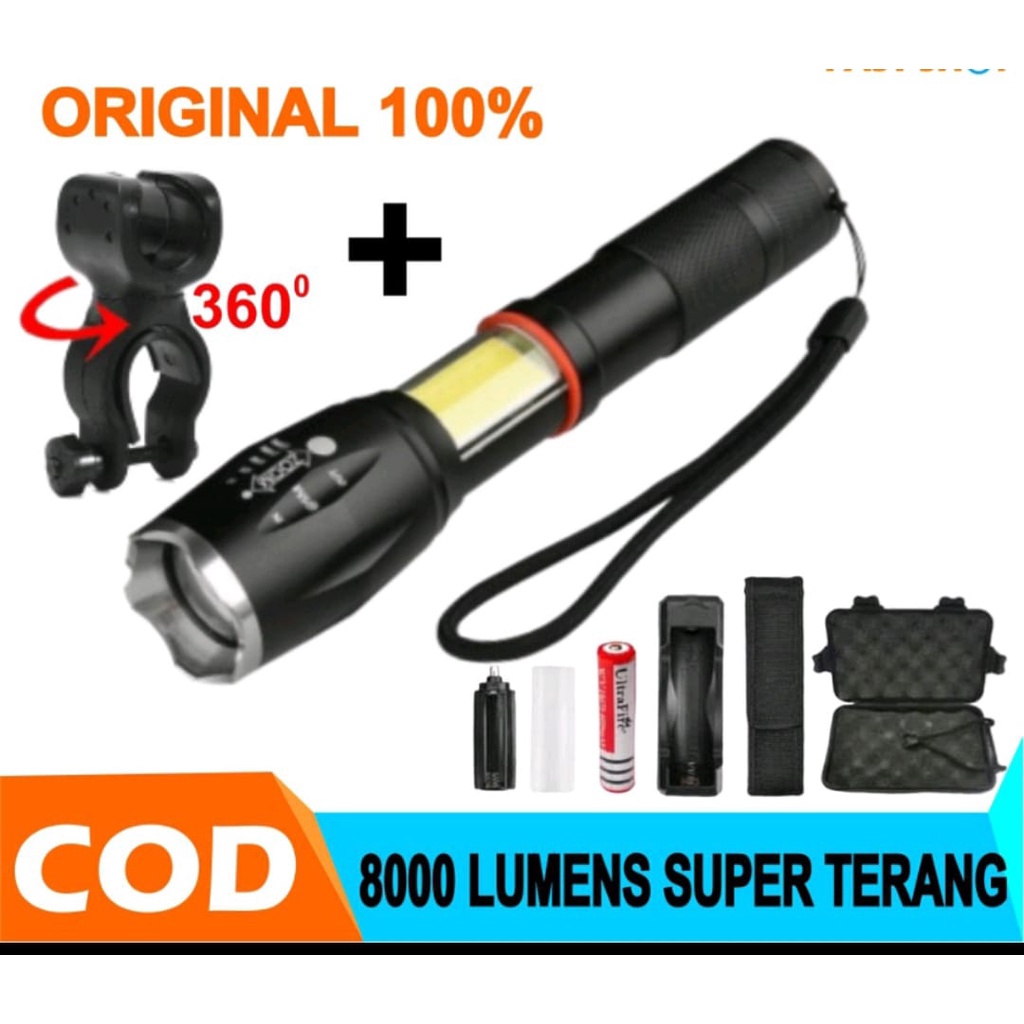 Jual Senter Led Super Terang Paket Komplit Senter LED E17 XM-L T6 8000 ...