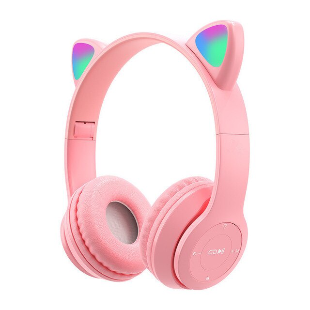 Jual Headphone Bluetooth P47M RGB LED / Cute Cat Ear Wireless Audio ...