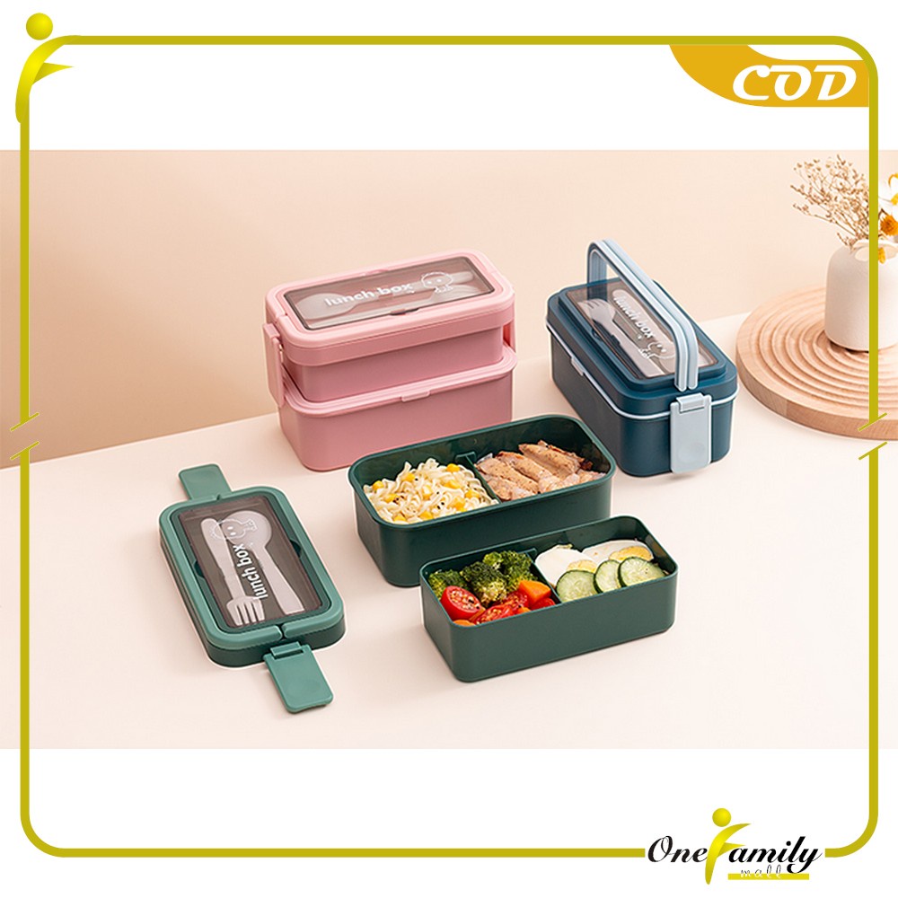 Jual ONE-C740 Kotak Tempat Makan Lunchbox Bekal 2 Susun Free Sendok Garpu / Rantang Bento Makan ...