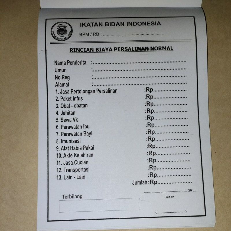 Jual Buku Kecil Bidan Rincian Biaya Persalinan Normal 2024 | Shopee Indonesia