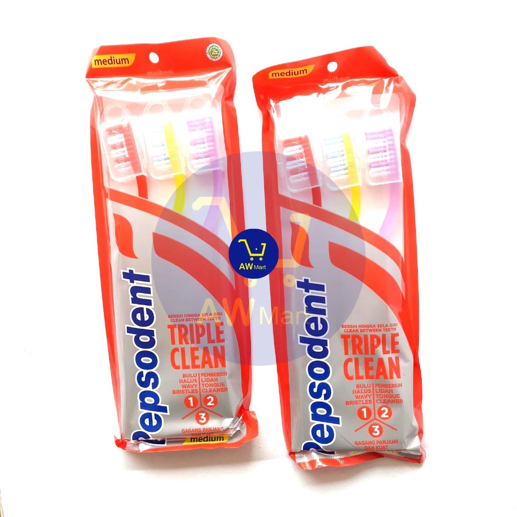 Jual SIKAT GIGI PEPSODENT TRIPLE CLEAN ISI 3 PCS | Shopee Indonesia
