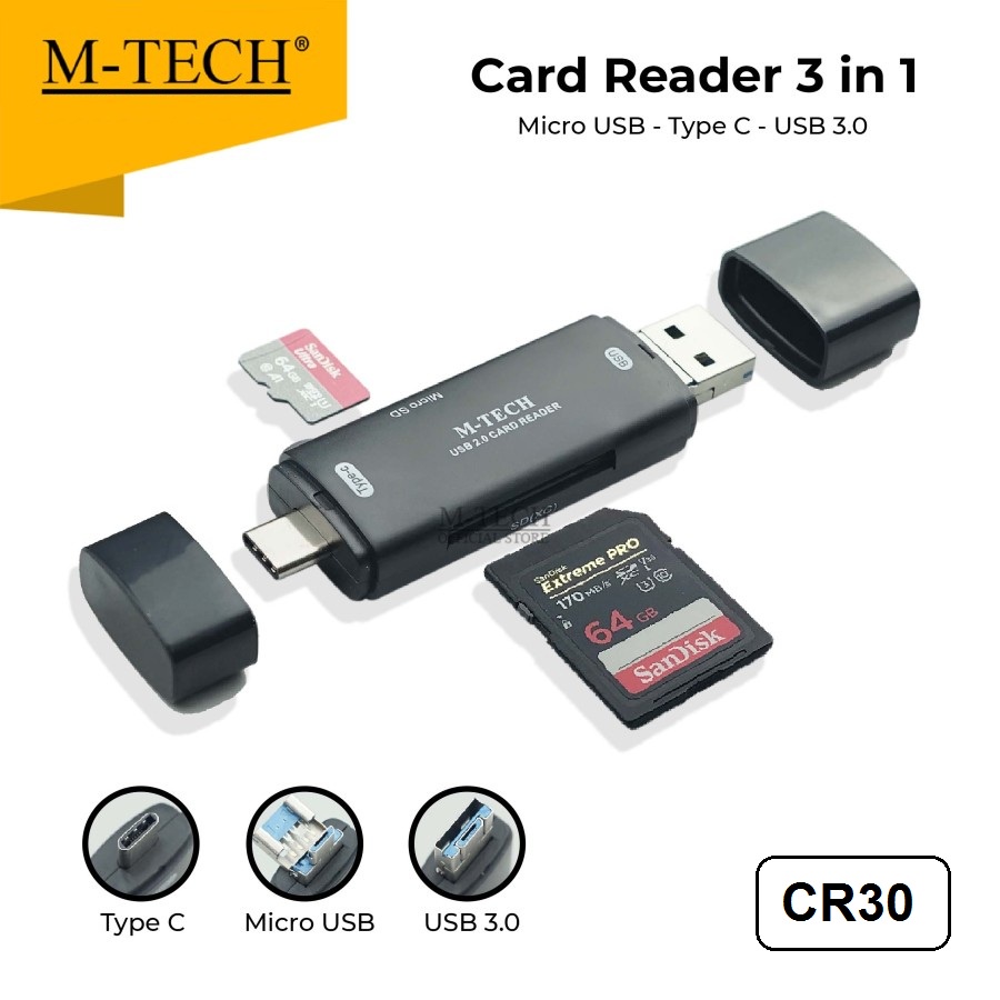 Jual M-Tech Card Reader 3 in 1 CR30 with OTG | Shopee Indonesia