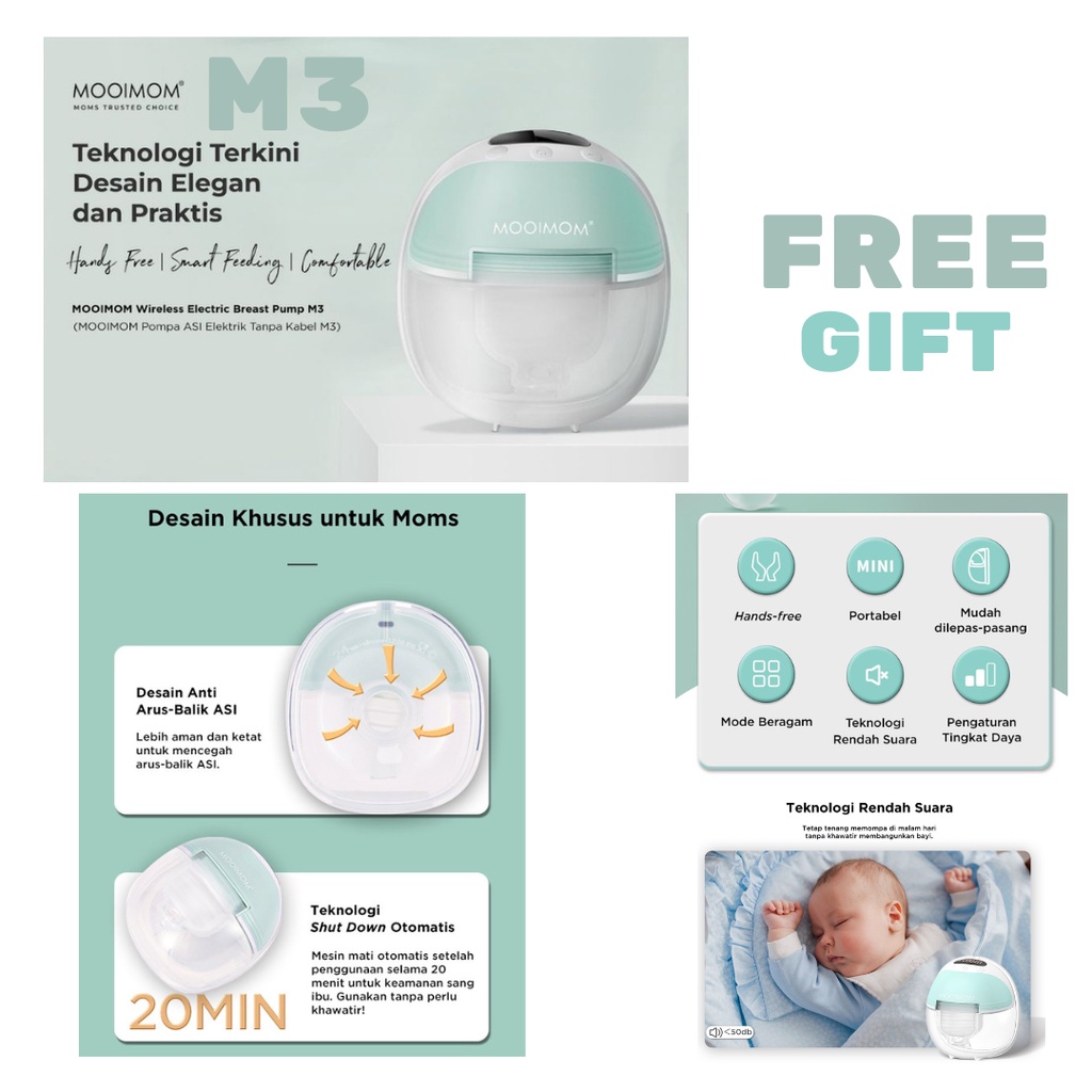 Jual MOOIMOM Wireless Electric Breast Pump M3 - Pompa ASI Elektrik ...