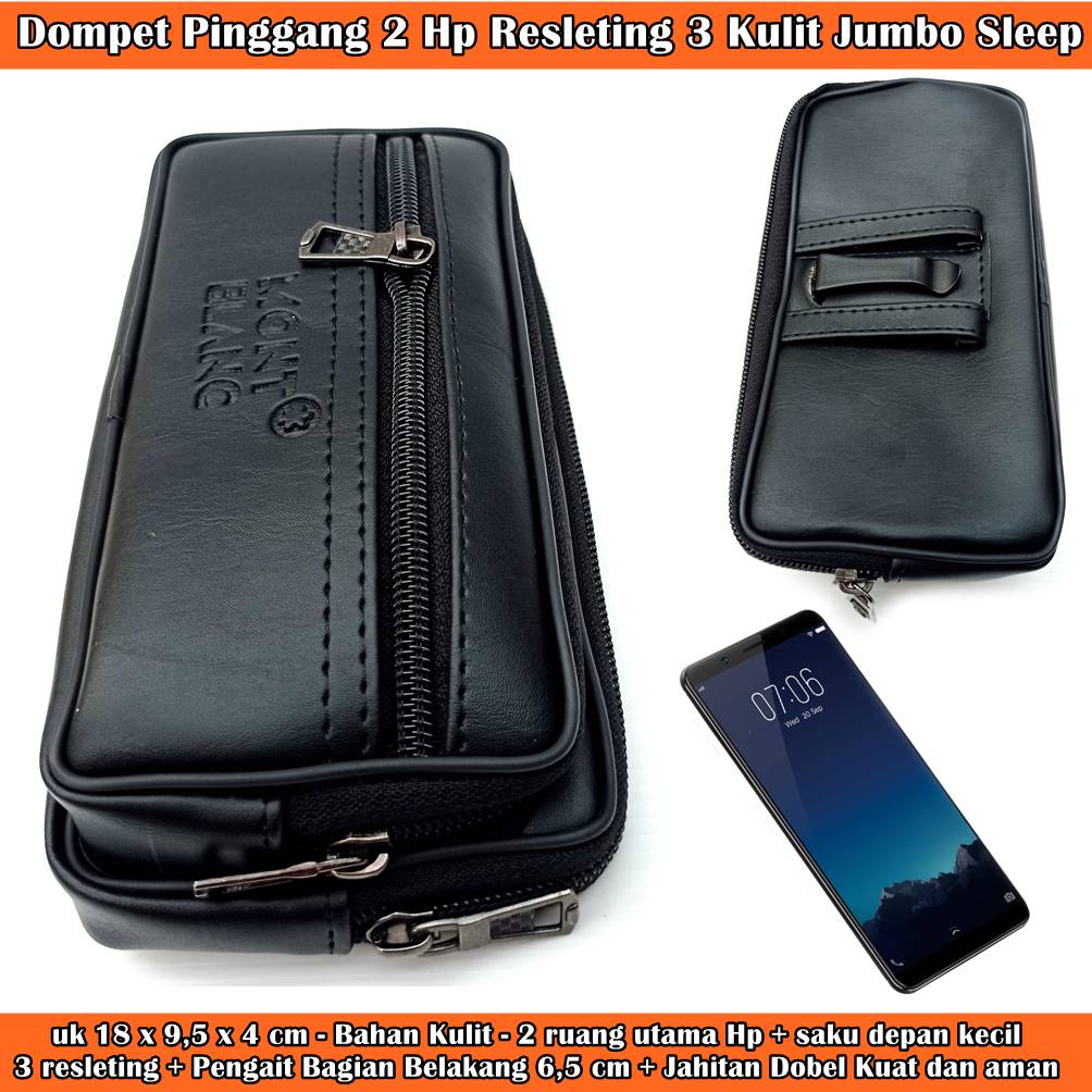 Jual Dompet Pria 2 Hp Sleep Black Leather Max Size | Shopee Indonesia