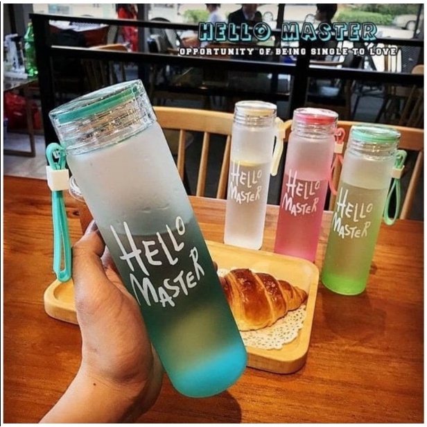 Jual Botol minum kaca Termos Hello Master / Water bottle glass | Shopee ...
