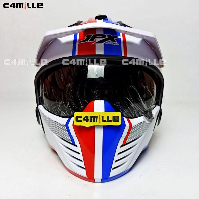 Jual Helm Jpx Mx726R Mx 01 Pearl White Red Cross Over Full Face ...
