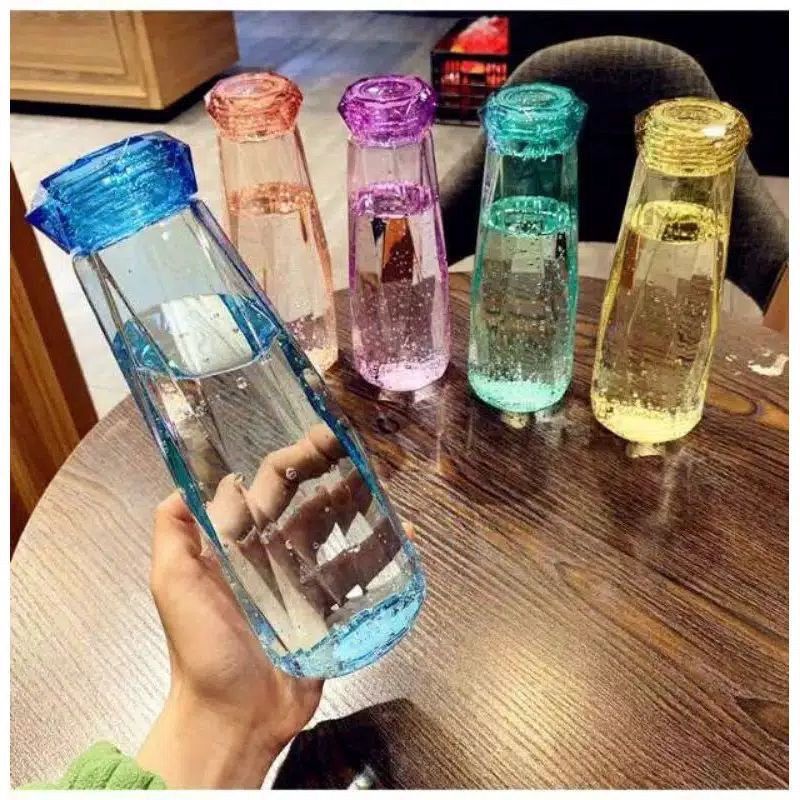Jual Botol Minum Kaca Kristal 450ml Botol Air Minum Diamond Cantik Unik ...
