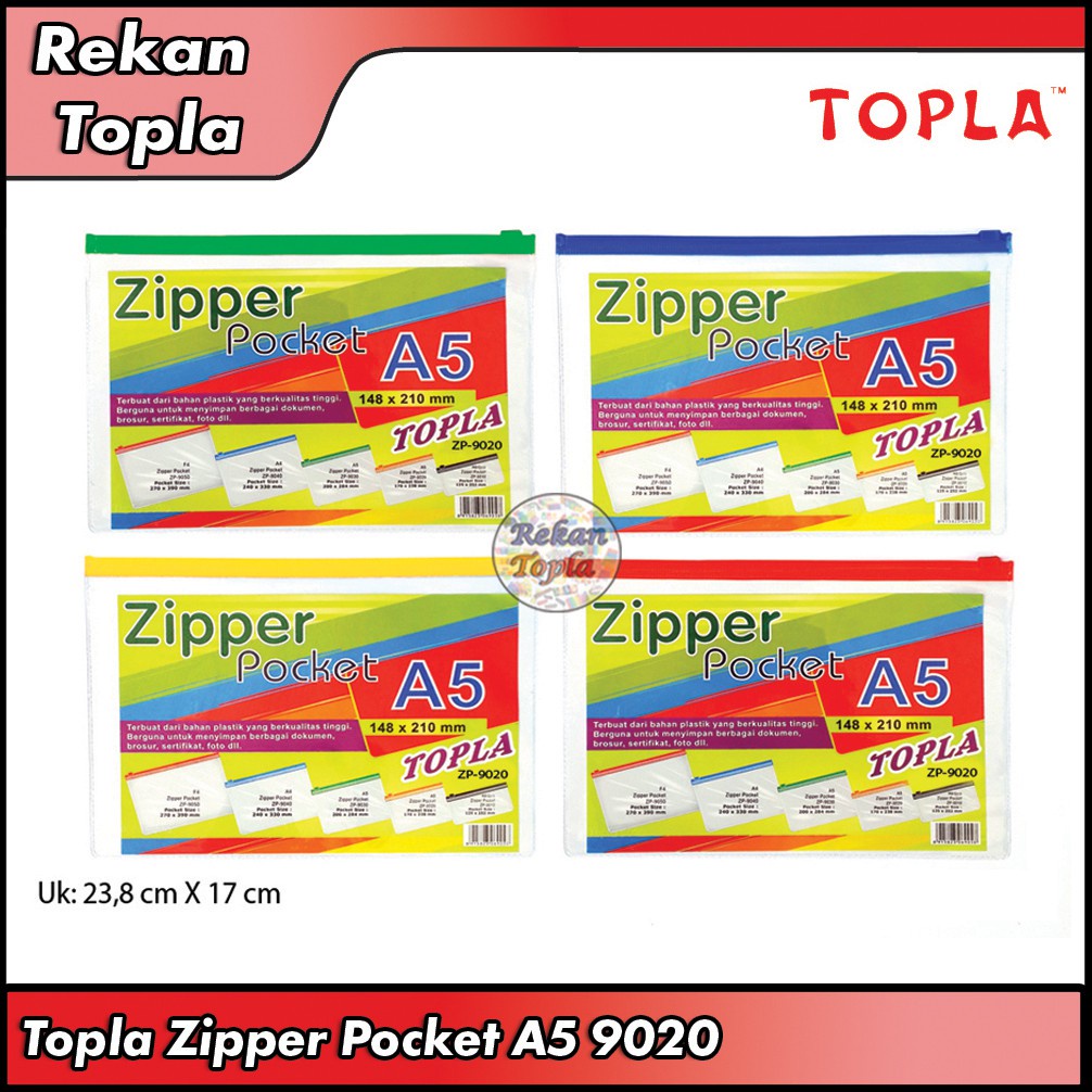 Jual Zipper Pocket A5 Transparan / Map Resleting / Merek Topla | Shopee ...