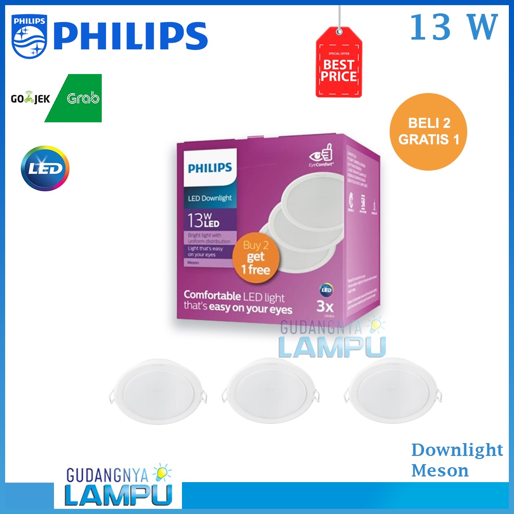 Jual PHILIPS Led Downlight Multipack Meson 13 Watt Putih 6500K 13W 13W | Shopee Indonesia