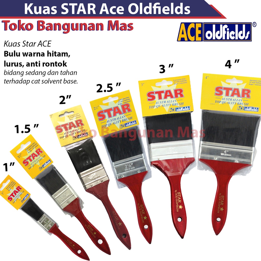 Jual Kuas Cat Star Ace Oldfields Bulu Hitam 1" sampai 4" / STAR BRUSH ACE OLDFIELDS | Shopee ...