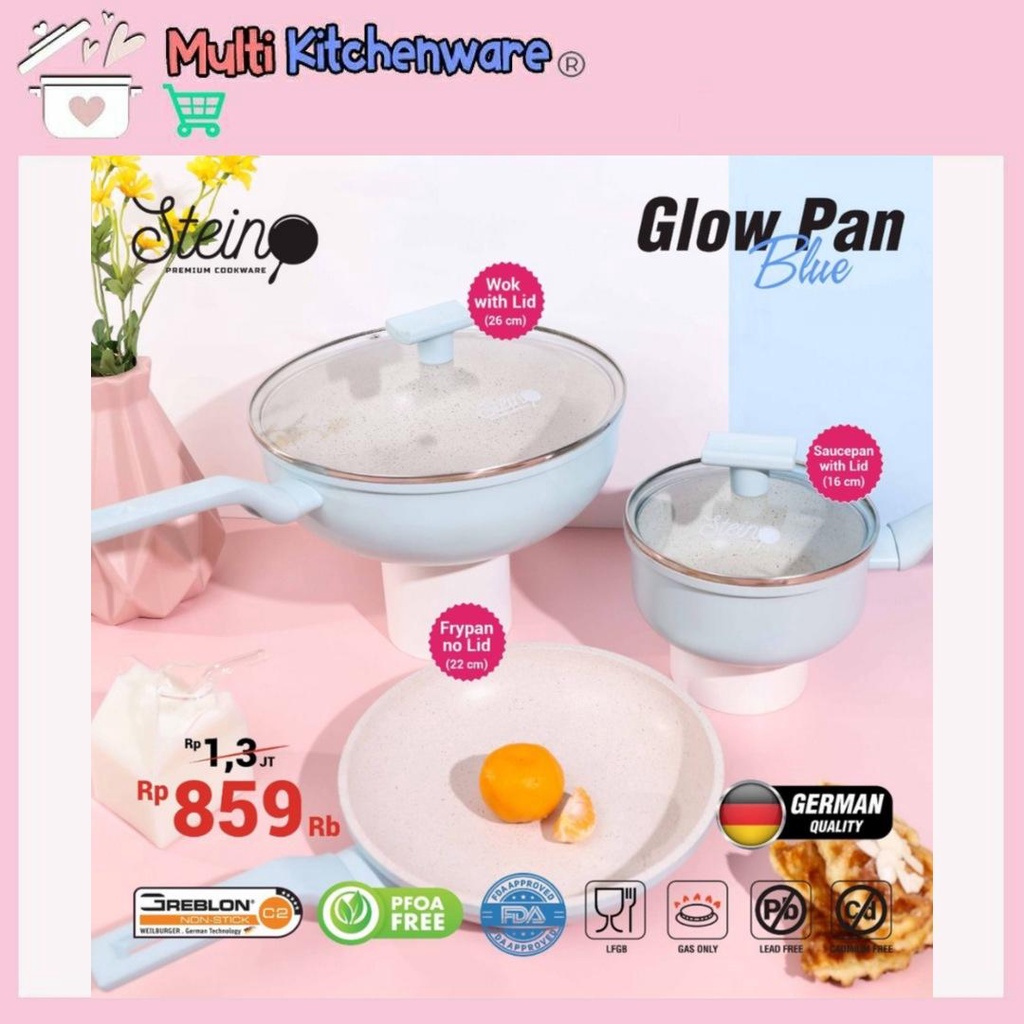 Jual Stein Steincookware Glowpan Glow Pan 3 in 1 Original Complete Set ...