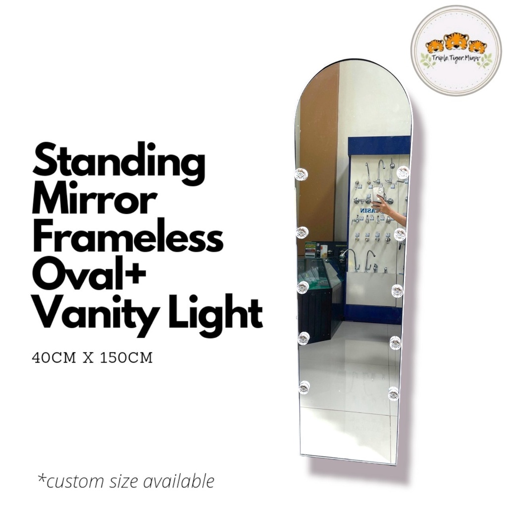 Jual Standing Mirror Frameless Oval + Vanity Light (Lampu) Full Body 40 ...