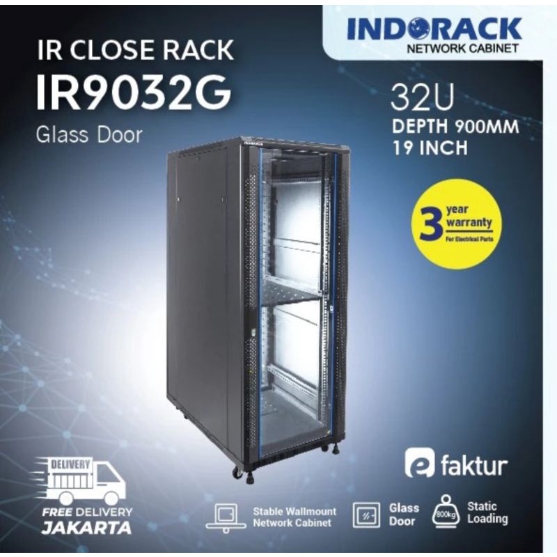 Jual Close Rack INDORACK Glass Door Rack Server 32u Depth 900mm IR9032G ...