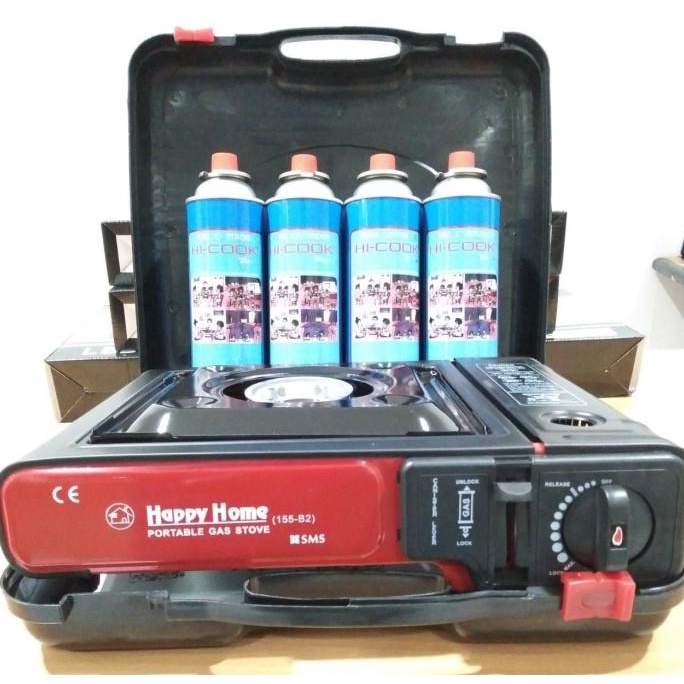 Jual KOMPOR GAS PORTABLE HAPPY HOME Free 4 pcs gas tabung hi cook ...