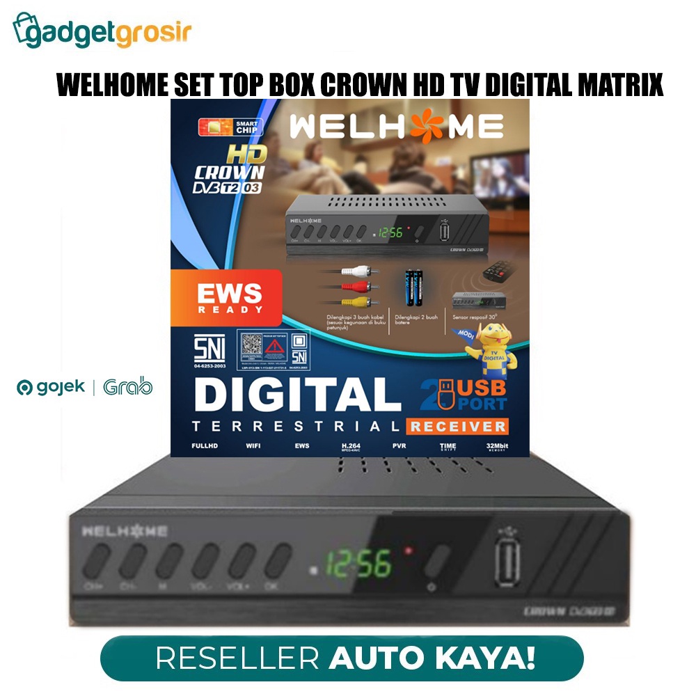 Jual Welhome STB Crown DVB T2 Set Top Box Full HD Receiver Antena TV Digital Support WiFi Dongle ...