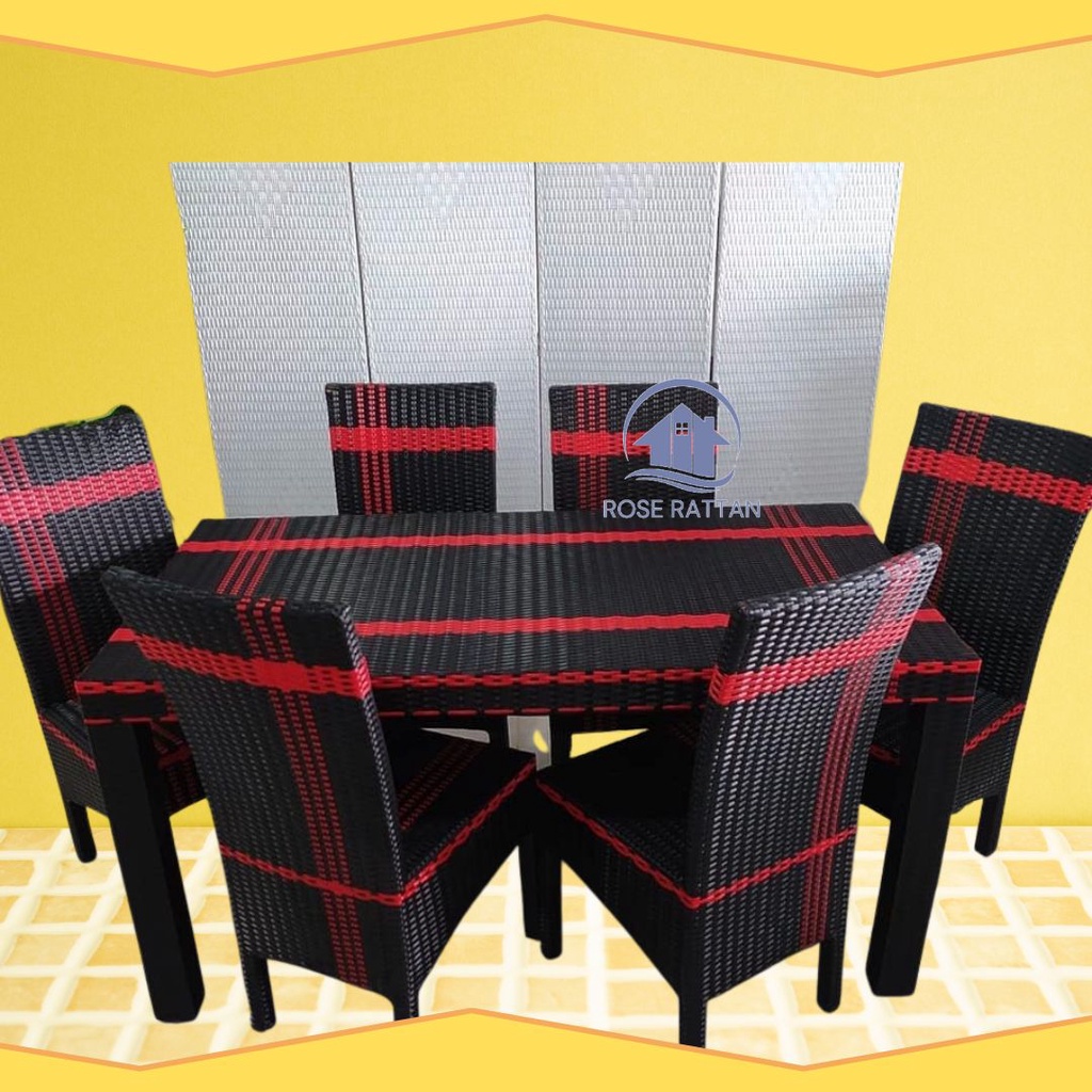 Jual Set Meja Makan 6 Kursi Anyaman Rotan Sintetis Plus Meja Furniture ...