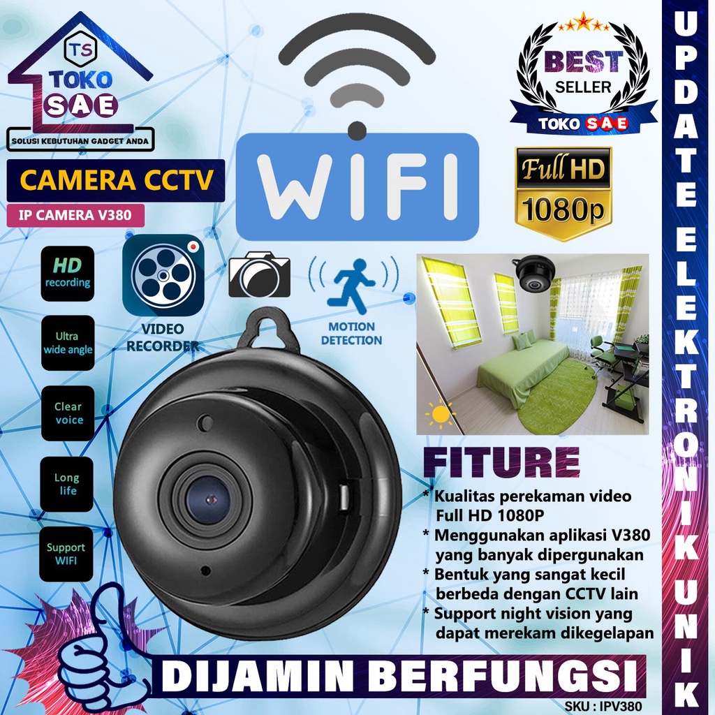 Jual Camera Mini CCTV Mini Wireless IP V380 Night Vision Aplikasi V380 V380PRO Infrared Nirkabel ...