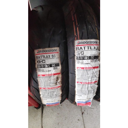 Jual PAKETAN BAN LUAR BRIDGESTONE BATTLAX SC UKURAN 120/80-14 DAN 150/ ...
