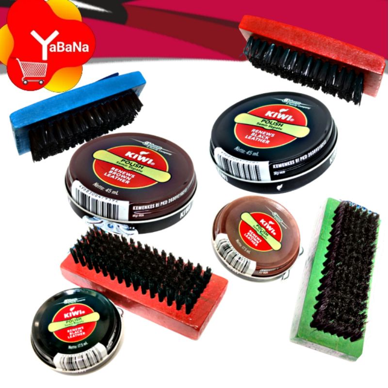 Jual [YBN] Semir Sepatu Kiwi shoe Polish Besar 45ml 17,5ml Lengkap + Sikat semir | Shopee Indonesia