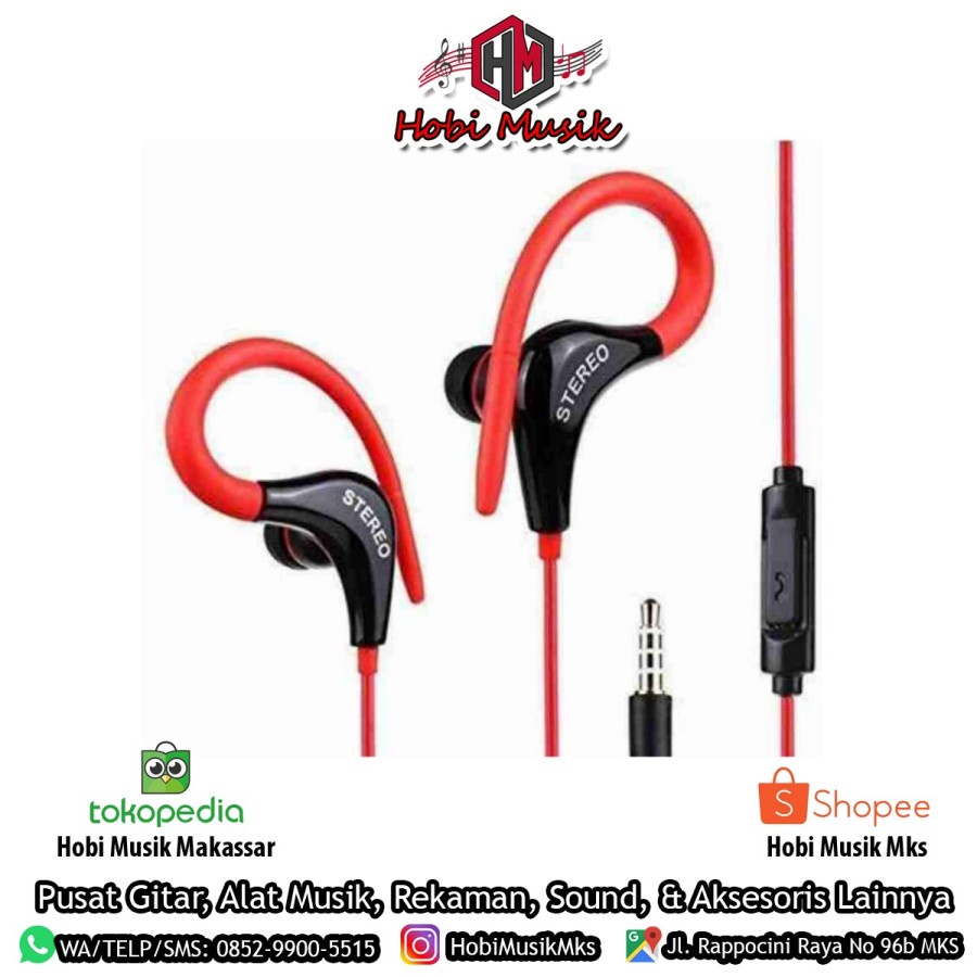 Jual Headset Sport Extra Bass Dengan Model Jepit Telinga - Black ...