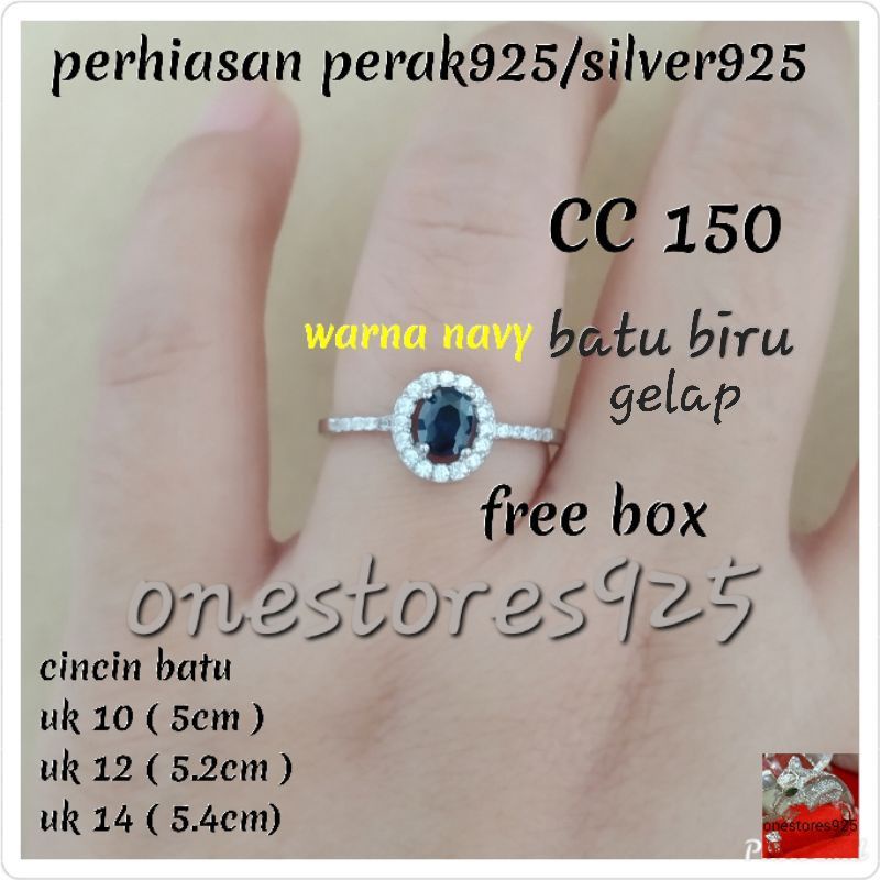 Jual Cincin Perak asli Silver 925 Wanita Lapis Emas putih Batu warna biru gelap cc150 | Shopee ...