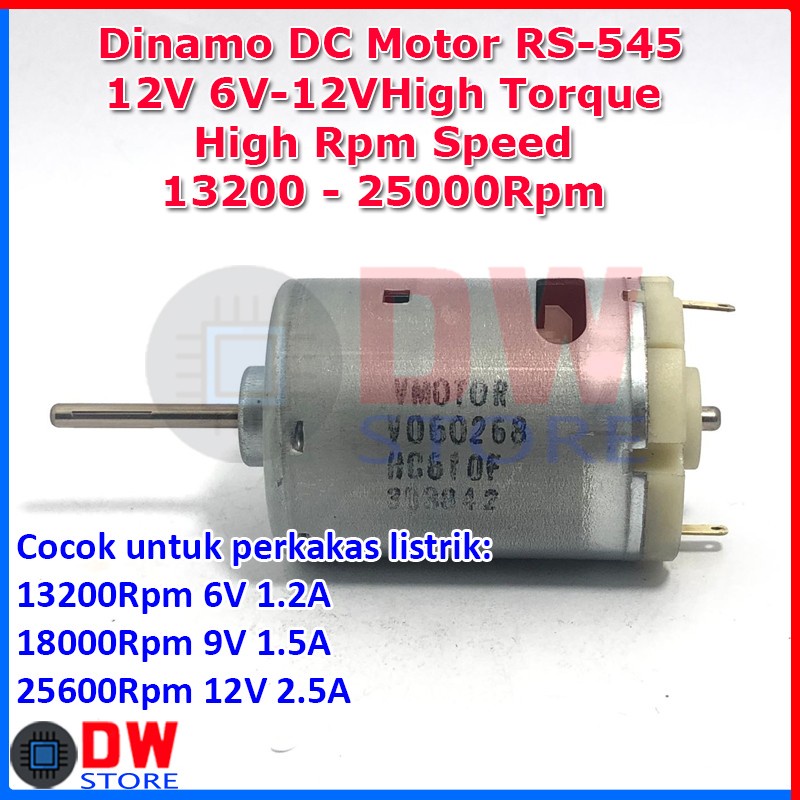 Jual Dinamo DC Motor RS-545 545 12V 6V-12V Very Rpm High Speed High Torque | Shopee Indonesia