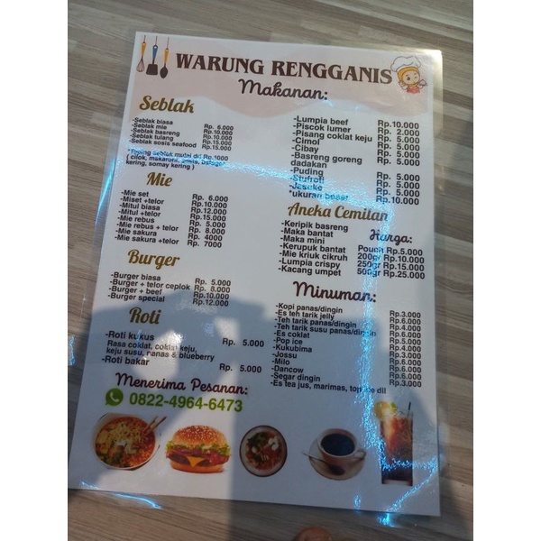 Jual CETAK MENU MAKANAN FREE DESIGN SUDAH LAMINATING | Shopee Indonesia