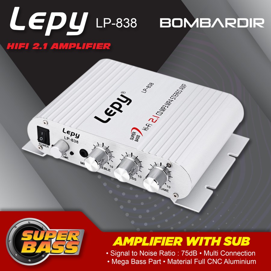 Jual Lepy LP-838 Mini Stereo Amplifier Subwoofer (Silver) | Shopee Indonesia