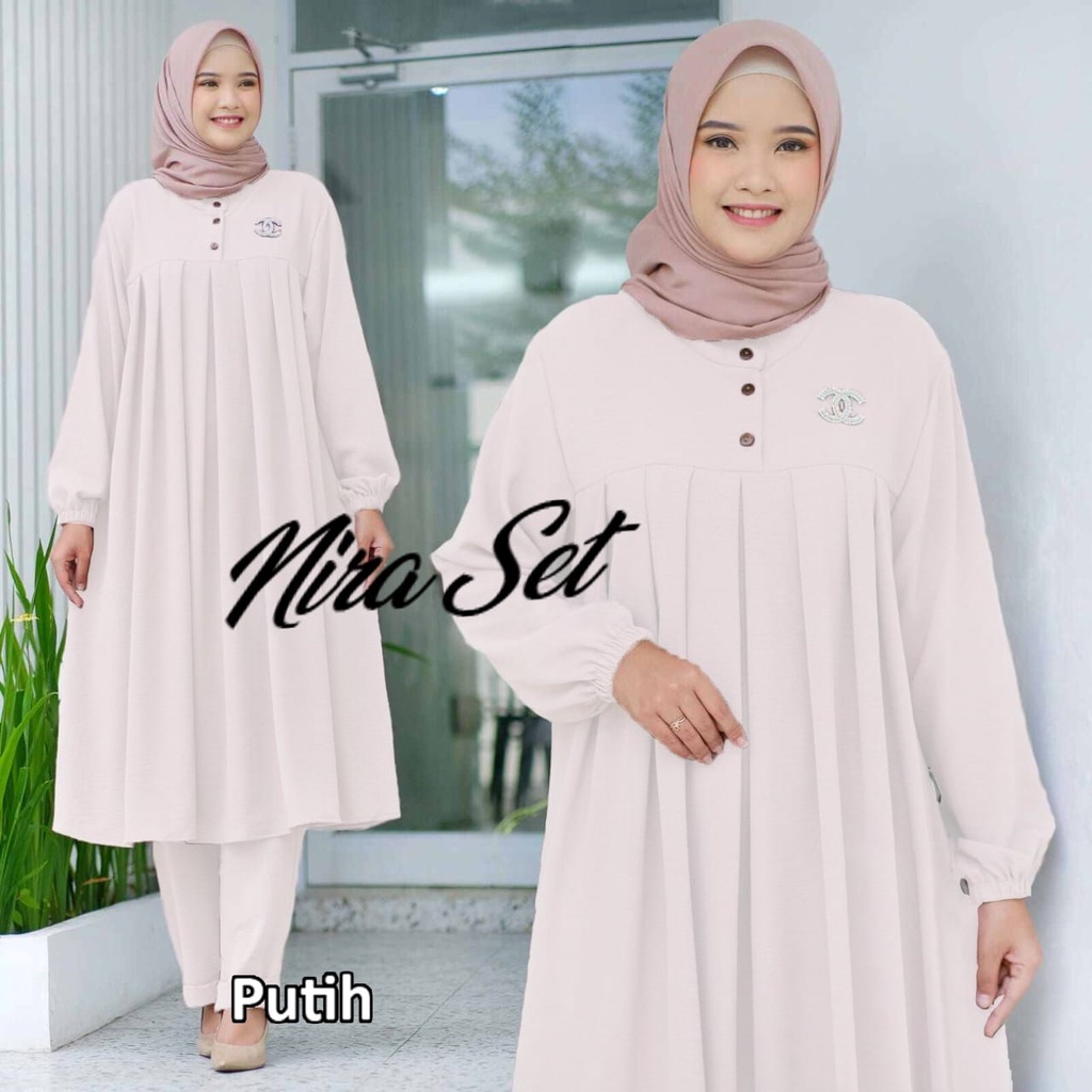 Jual SIZE JUMBO Nira Set Crinkle Airflow/Setelan Long Tunik+celana ...