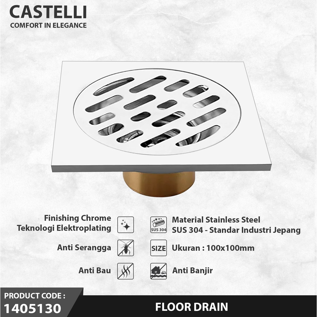 Jual Floor Drain Castelli Saringan Pembuangan Air Kamar Mandi Chrome - 1405130 | Shopee Indonesia