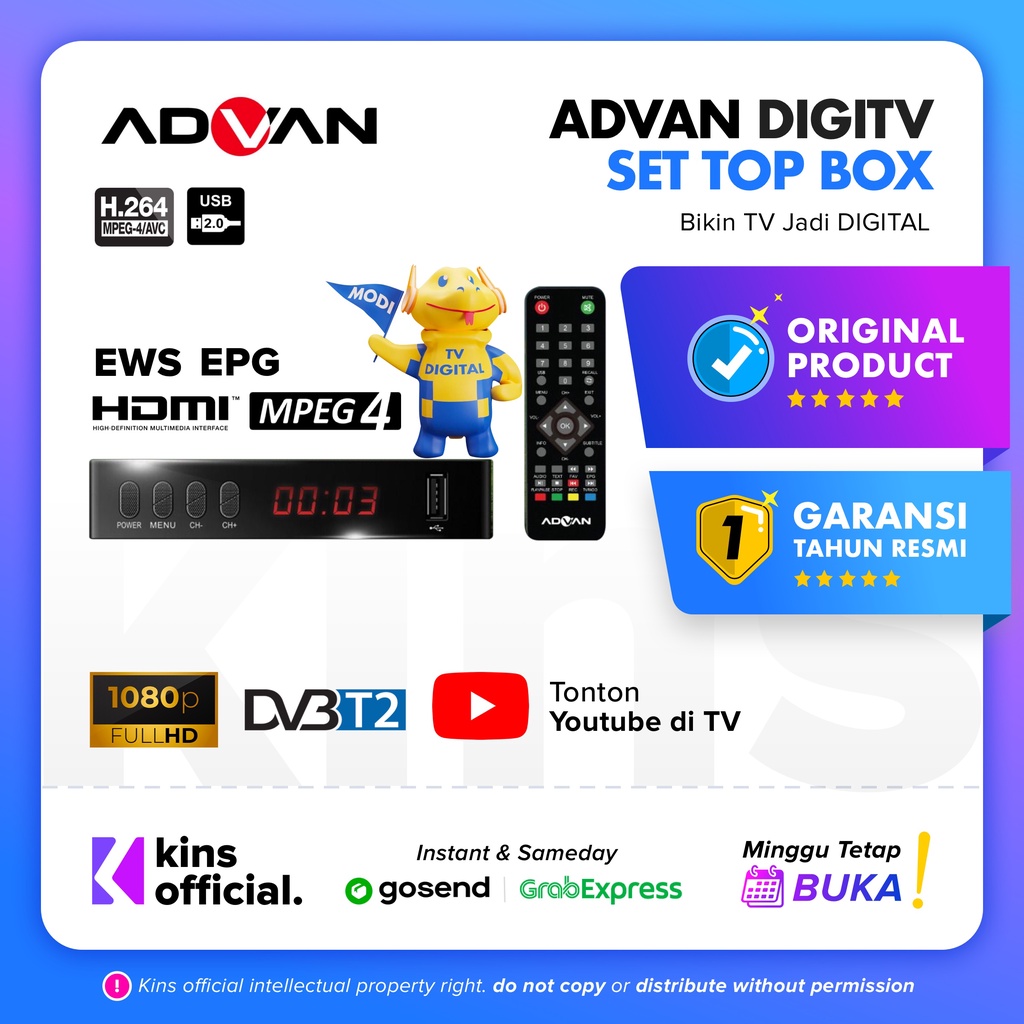 Jual ADVAN DIGITV DVBT2 Full HD 1080p STB Set Top Box TV Digital ...