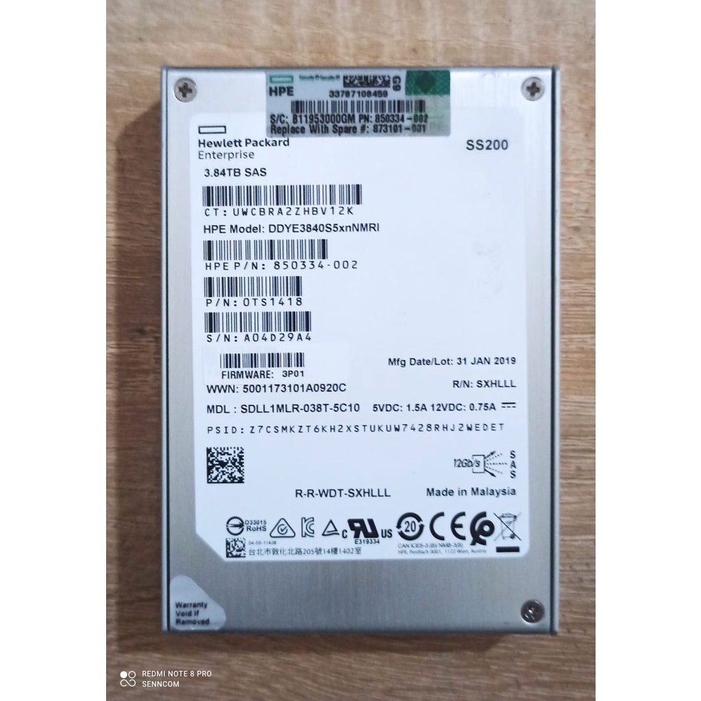 Jual SSD SAS HPE 3.84TB 12G 2.5 Inci 850334-002 873101-001-3PAR80000 ...