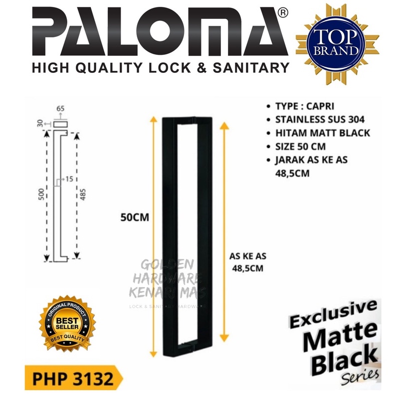 Jual PALOMA PHP 3132 TARIKAN GAGANG PINTU PULL HANDLE CAPRI 50CM HITAM ...
