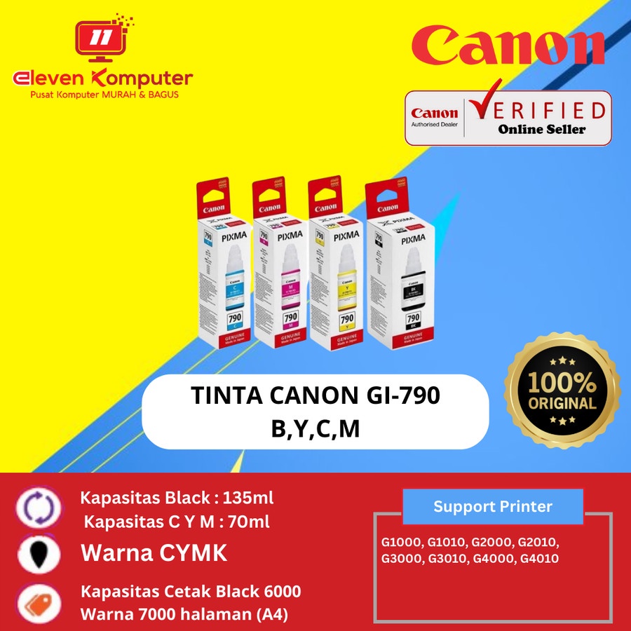 Jual Tinta Canon GI-790 Original G1010 G2010 G3010 B C Y M Original ...