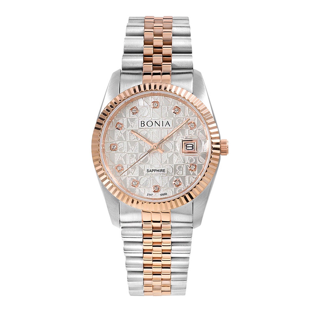 Jual Jam Tangan Pria Bonia Noble White Monogram Dial Stainless Steel ...