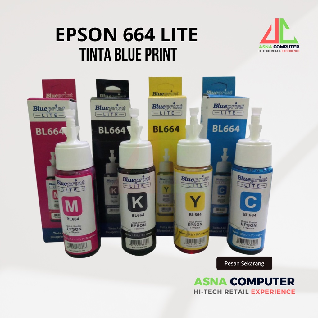Jual Tinta Epson 664 Blue Print BL664 4 Warna CMYK Aman Di Catridge ...