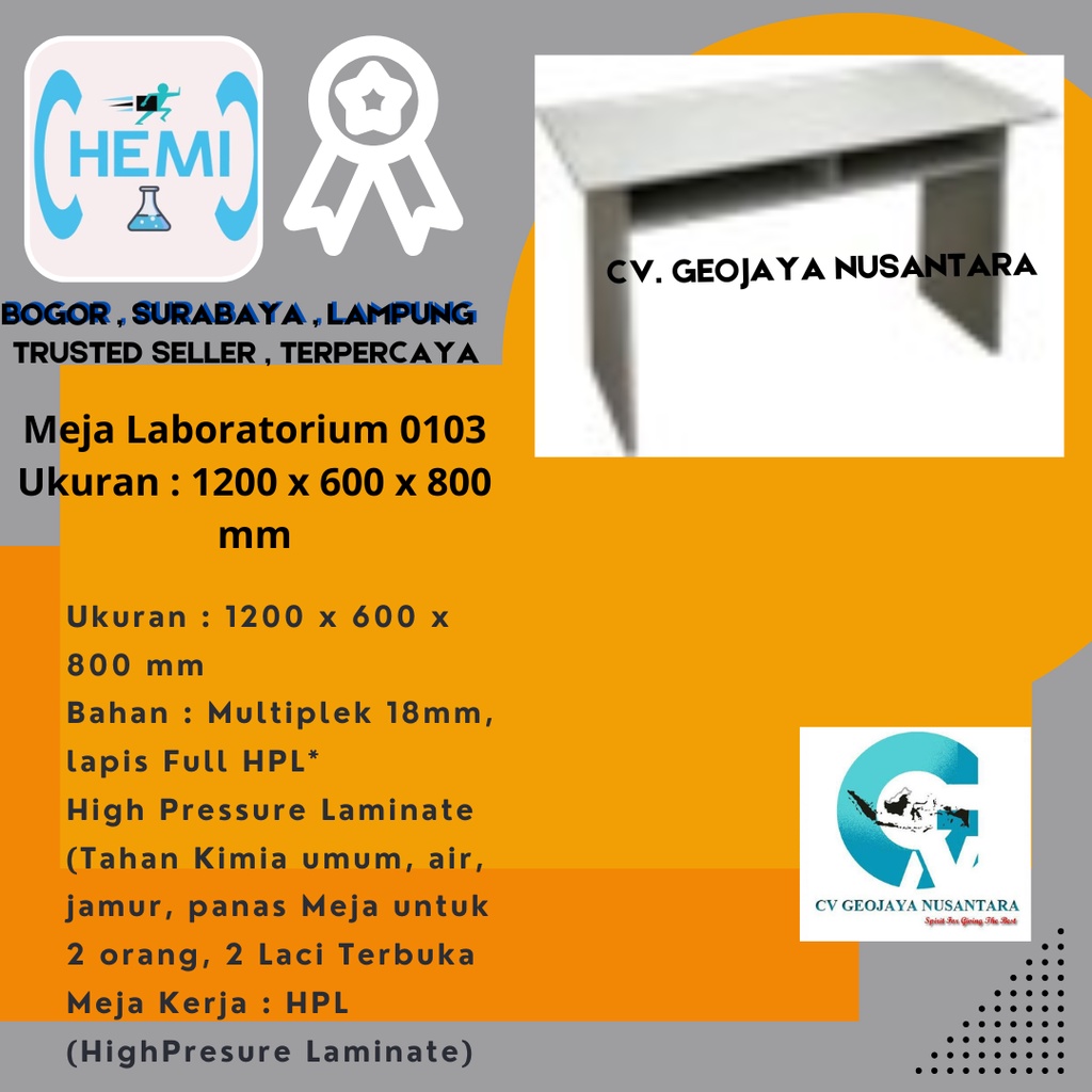 Jual Meja Laboratorium 0103 Ukuran : 1200 x 600 x 800 mm | Shopee Indonesia