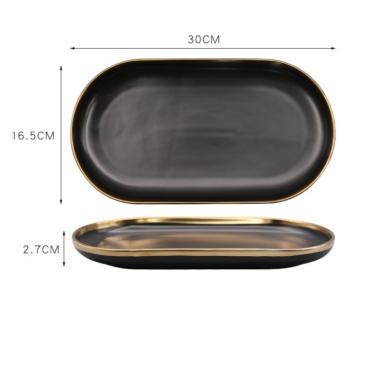 Jual ASHOME Piring Makan Keramik Black List Gold Motif Eropa / Piring ...