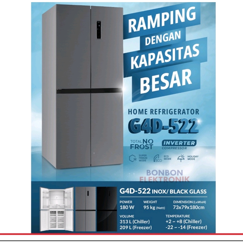 Jual KULKAS GEA 4 PINTU JUMBO SIDE BY SIDE INVERTER TYPE G4D 522 INOX ...