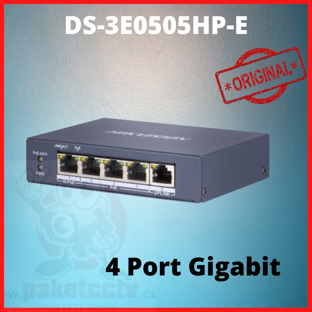 Jual Hikvision Switch 4 Port Gigabit Unmanaged POE Switch DS-3E0505HP-E ...