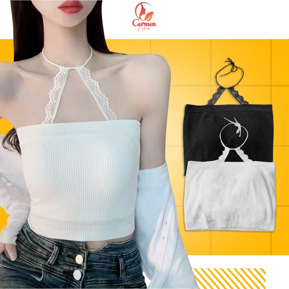 Jual Crop Top Tanktop Wanita Kemben Model Ikat Leher Tanpa Kawat Korean ...