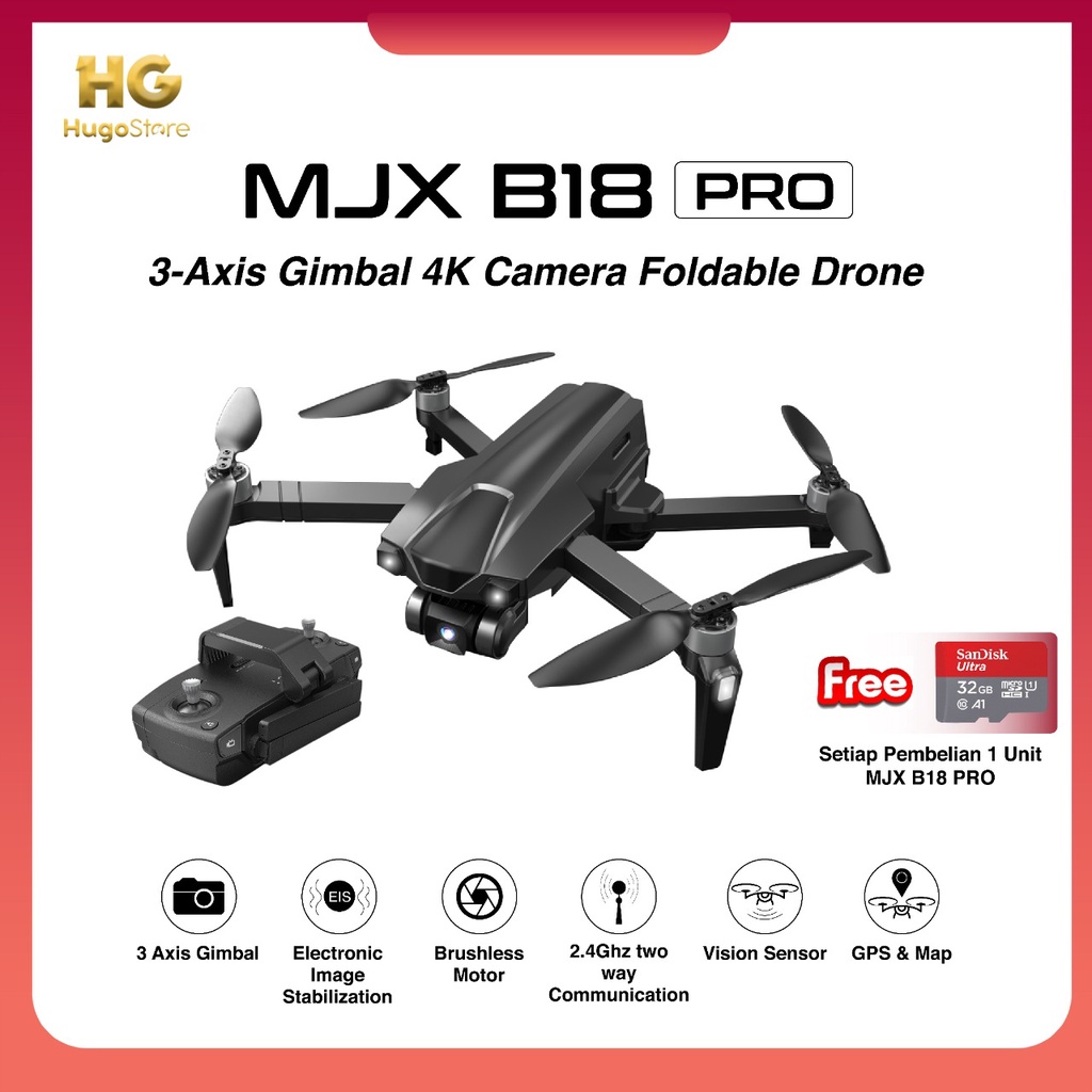 Jual MJX Bugs B18 Pro GPS 3KM FPV Drone with 3-Axis Gimbal 4K EIS CAMERA | Shopee Indonesia
