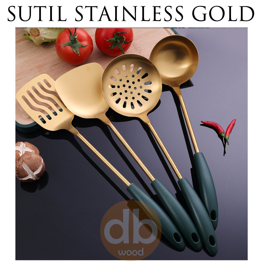 Jual Spatula | Irus | Sutil | Centong Stainless ﻿Ceramic Gold Handle ...